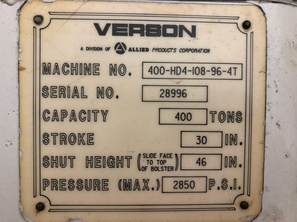 400 Ton Verson Down-Acting Hydraulic Press For Sale – Affordable Machinery